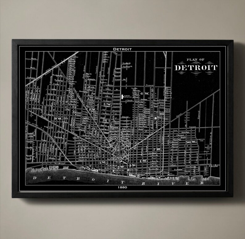 DETROIT Map Print | Motor City 1800 City Map | Detroit Wall Decor in ...