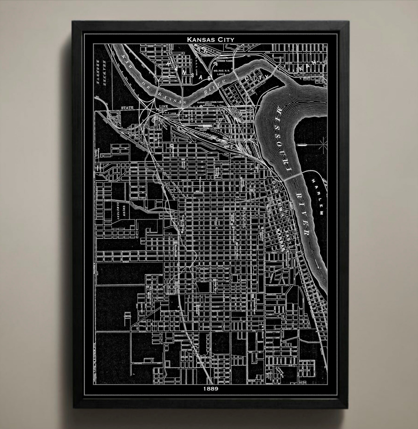 Kansas City Map Kansas City Wall Art Kansas City Art | Etsy