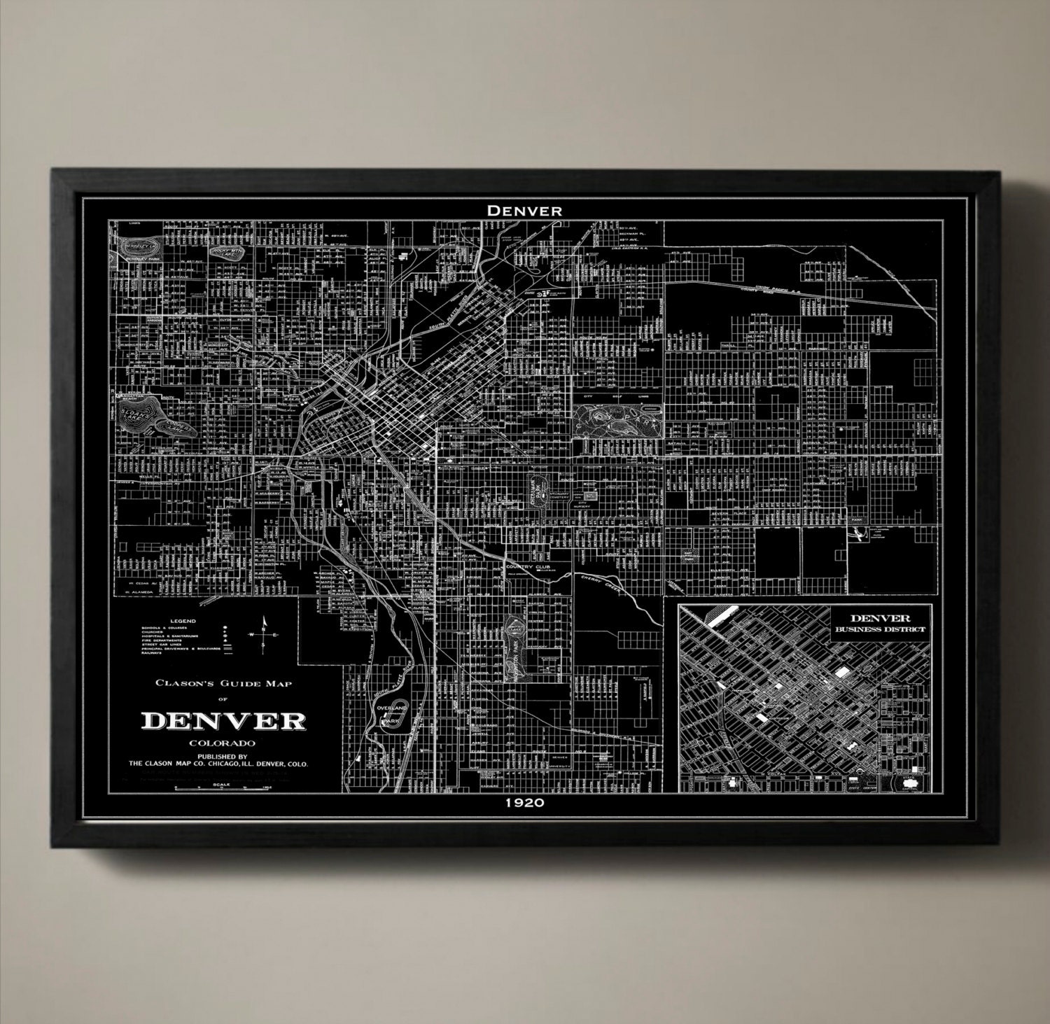 DENVER Map Denver Wall Art Print Vinatage Map of Denver - Etsy