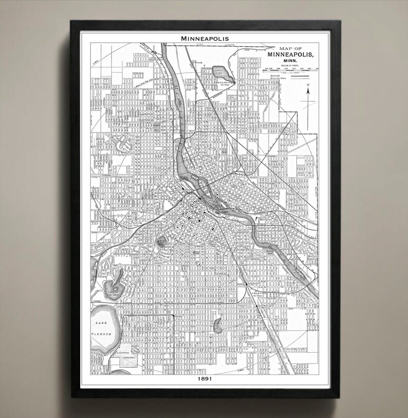MINNEAPOLIS City Map Print Twin Cities Poster Mini Apple - Etsy