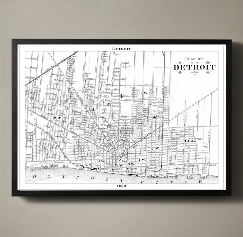 DETROIT Map Print | Motor City 1800 City Map | Detroit Wall Decor in ...