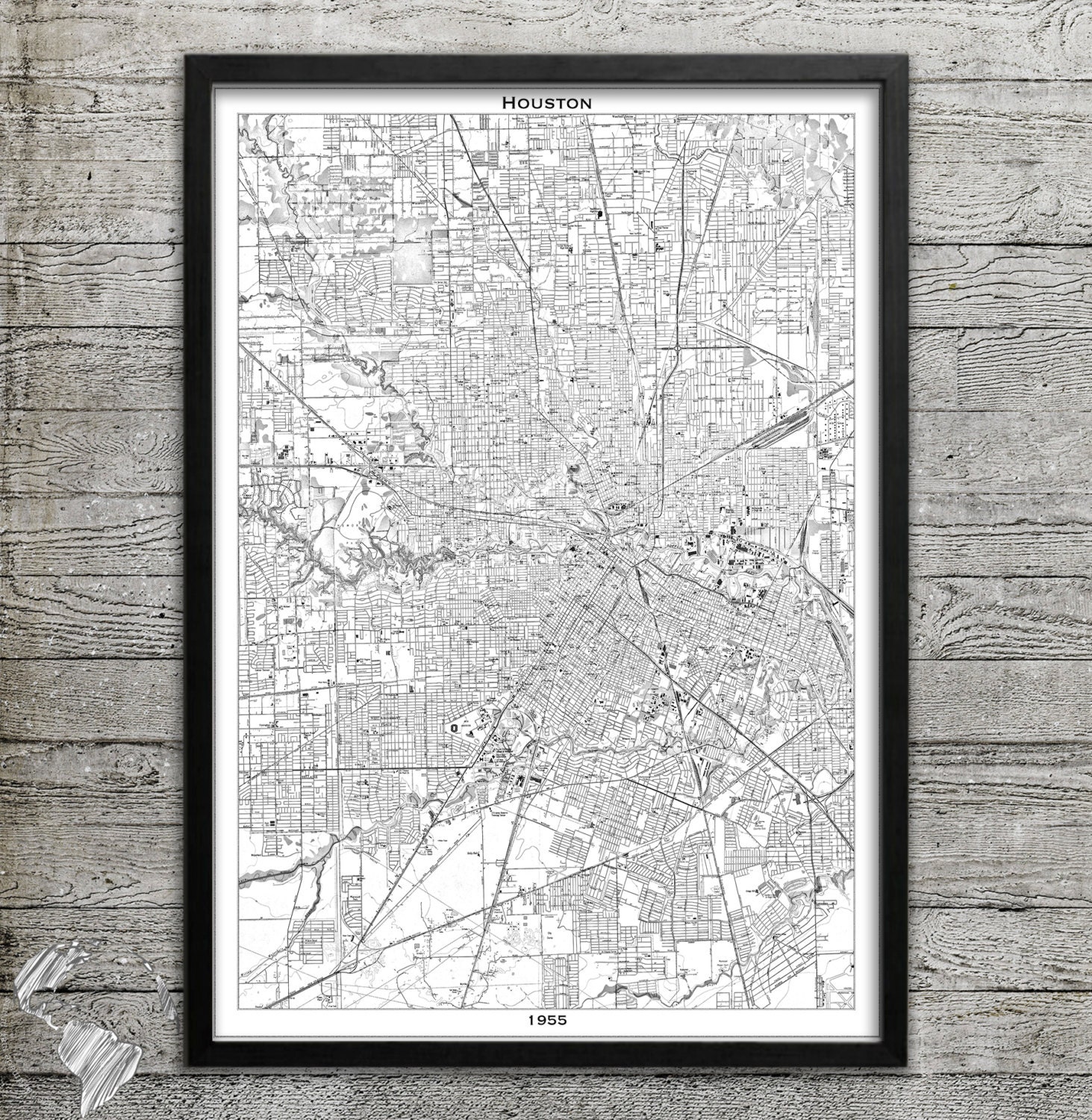 Houston Map Houston City Poster Houston City Print Houston Wall Art Map ...