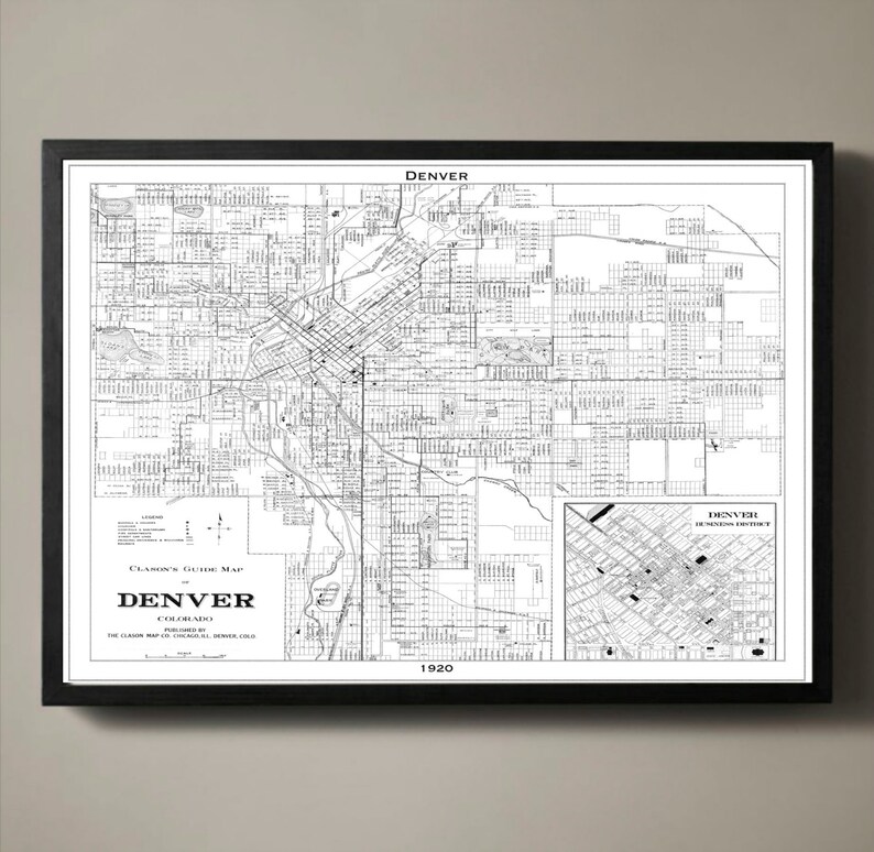 DENVER Map Denver Wall Art Print Vinatage Map of Denver - Etsy