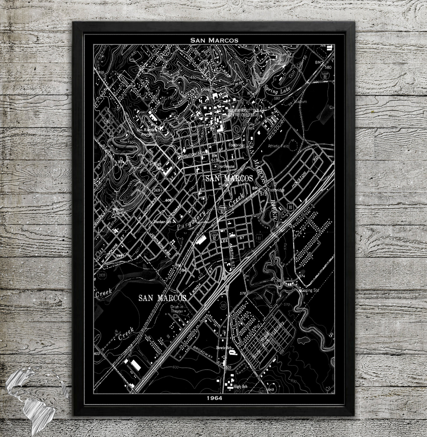 San Marcos TX | Vintage Map of Print of San Marcos TX | Map Print ...