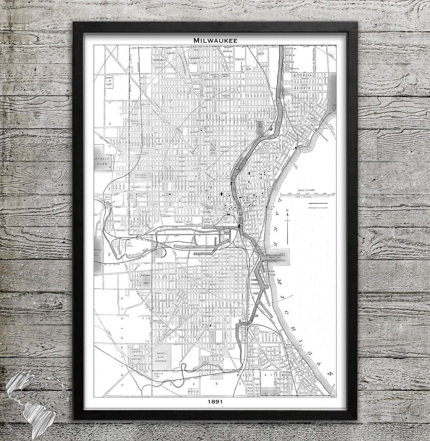 Map of MILWAUKEE | Cream City Map | Milwaukee Wall Decor for Your Home ...