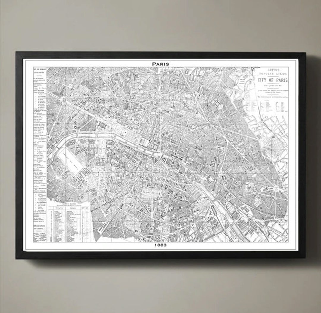 Wall Decor PARIS Map Print, City Map of Old Paris, Paris Wall Art ...