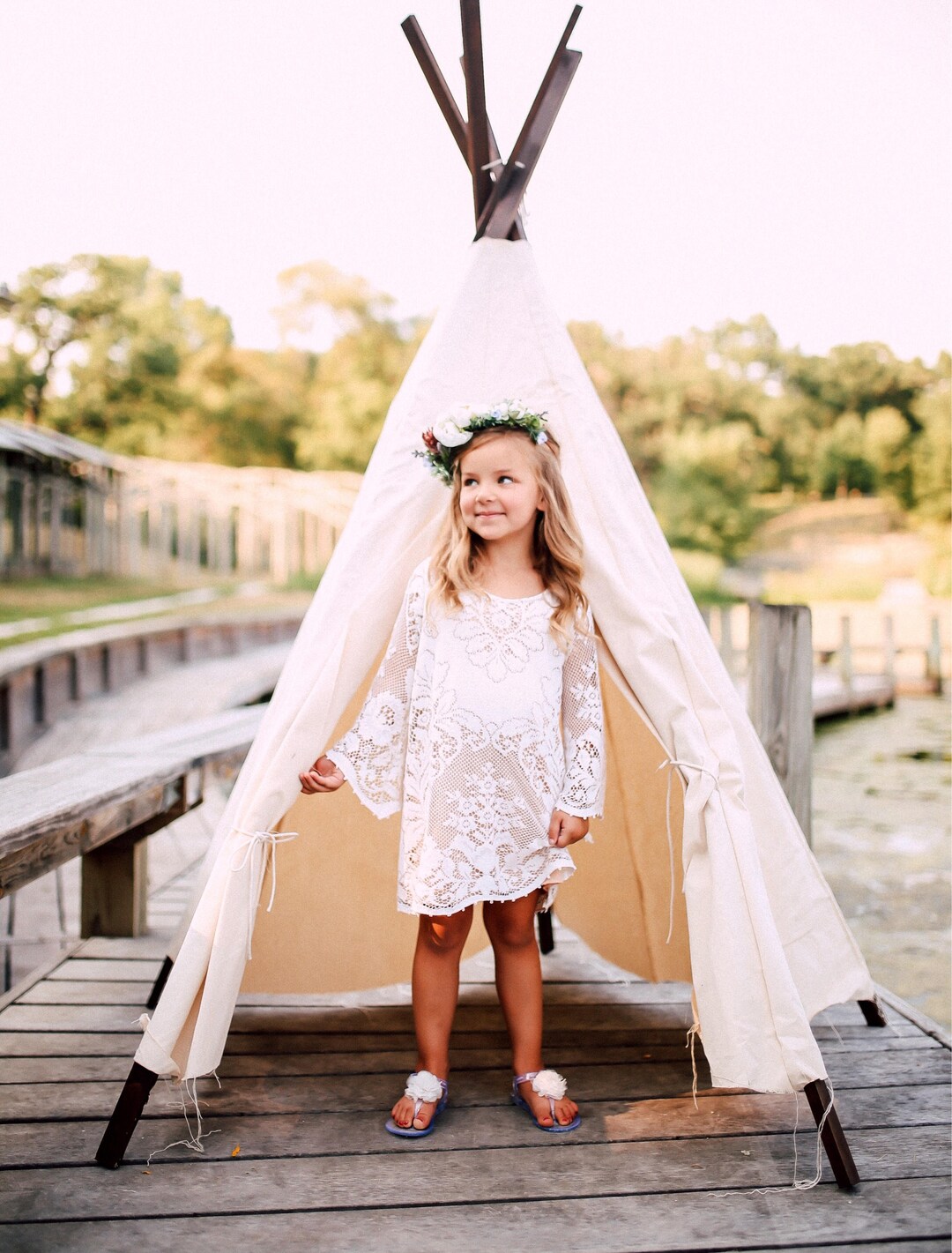 Leann, Boho Flower Girl Dress, Bell Sleeve Flower Girl Dress, Vintage ...