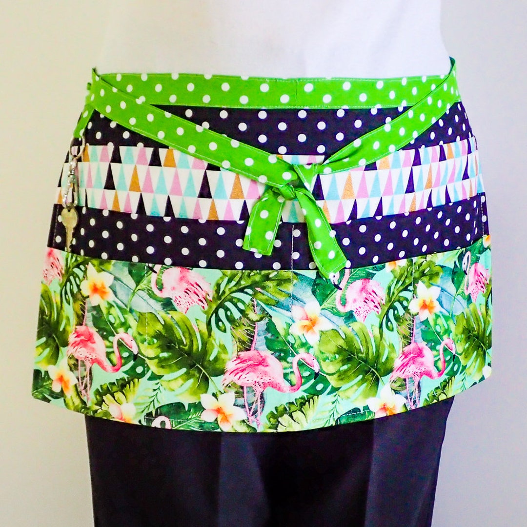 Teachers Apron Tropical Flamingos & Monstera Hibiscus, Lined Day Care ...