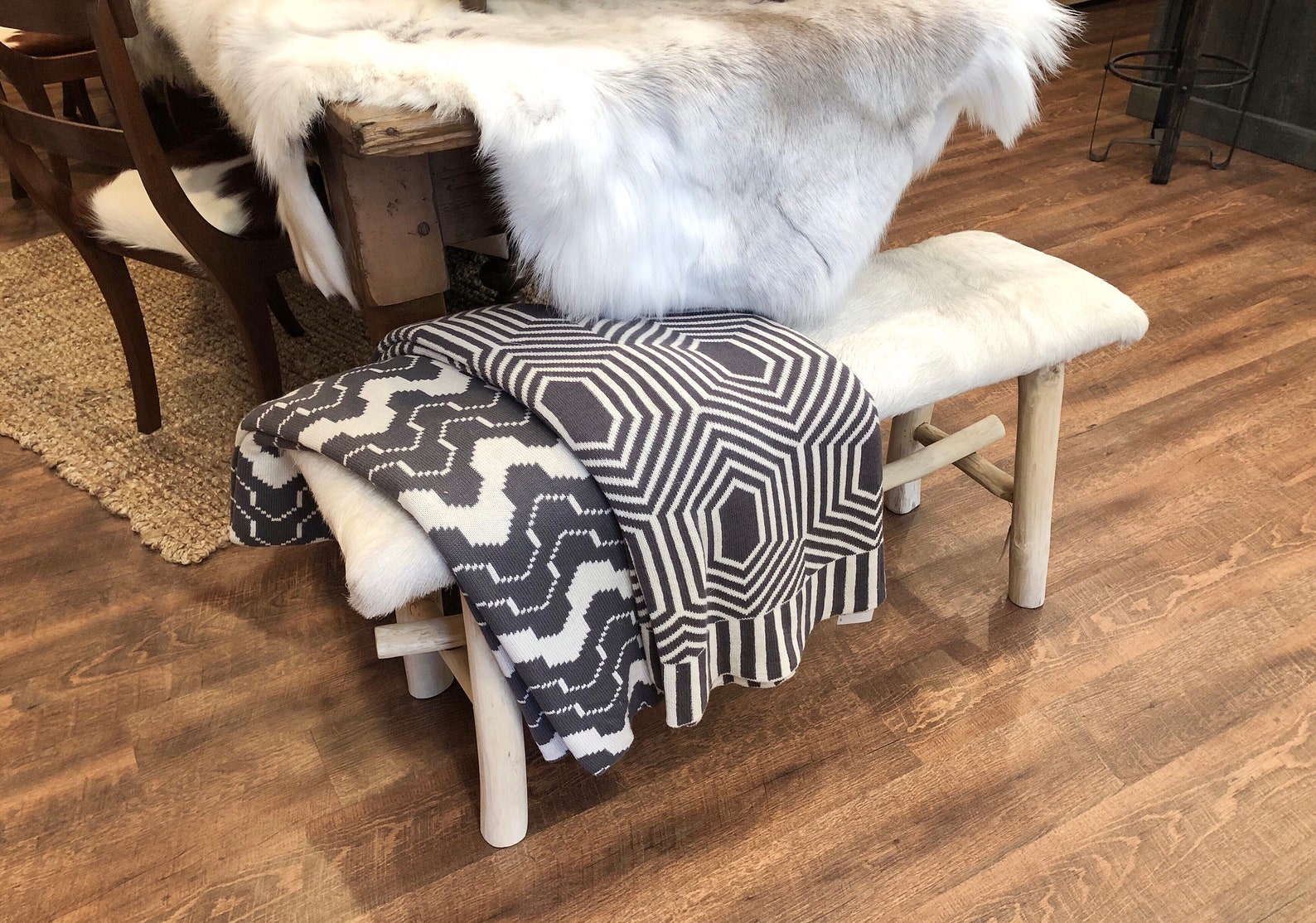 White Goat Hide Wood Bench off White Leather Hide Wood Stool - Etsy