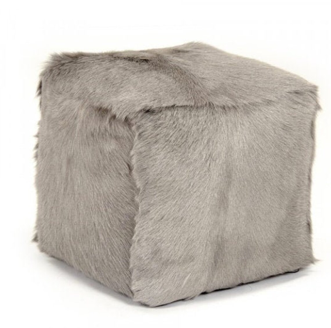 Gray Fur Pouf Ottoman Grey Fur Pouf Ottoman Gray Leather Pouf - Etsy