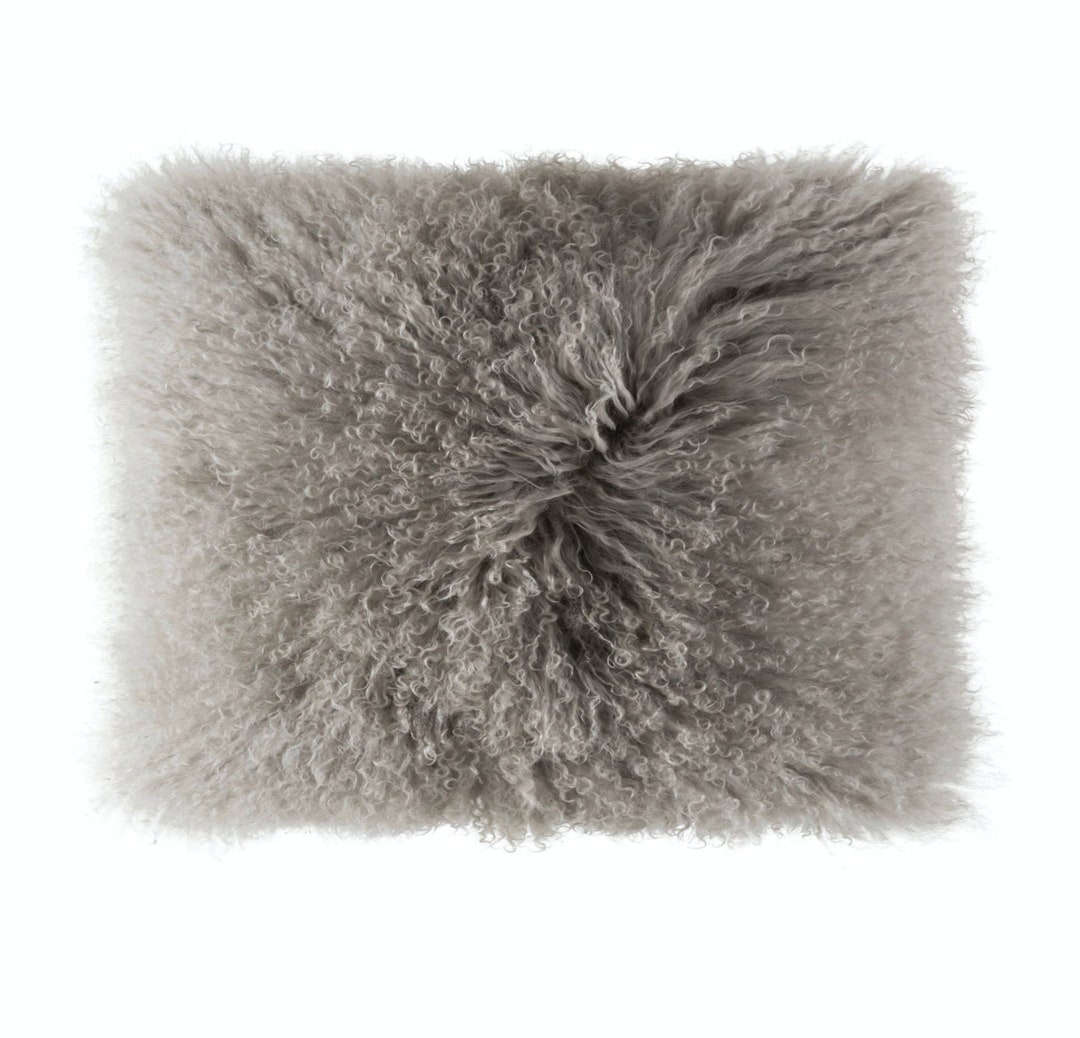 Grey Mongolian Fur Pillow Gray Sheepskin Lumbar Pillow Nordic Design ...