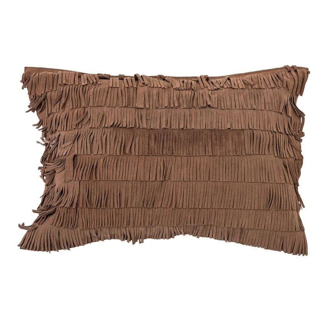 Suede Fringe Pillow Suede Cotton Lumbar Pillow Unique Rustic - Etsy