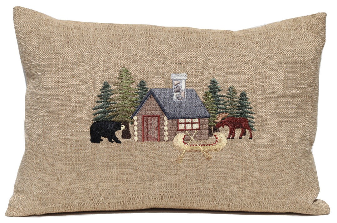Embroidered Woodland Animals Lumbar Pillow, Cabin Decor - Etsy