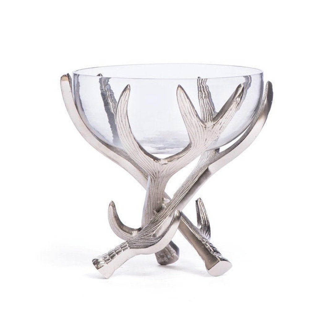 Antler Bowl Vintage Glass Bowl Silver Antler Centerpiece Silver Antlers ...