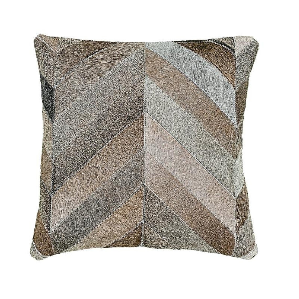 Cowhide Patchwork Pillow | Chevron Grey & Tan Throw Pillow - Etsy