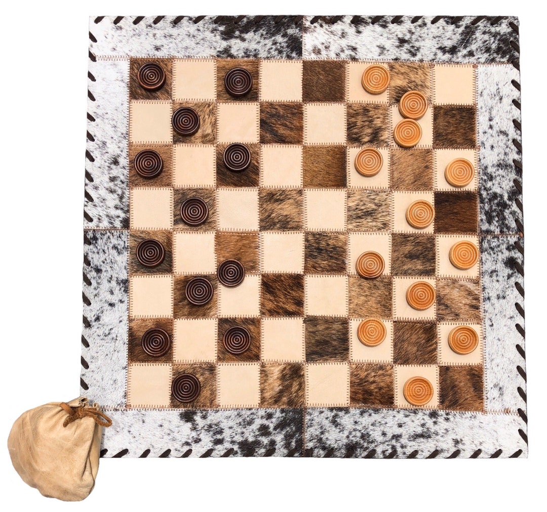 Cowhide Checkerboard Set, Brazilian Leather Board Game - Etsy