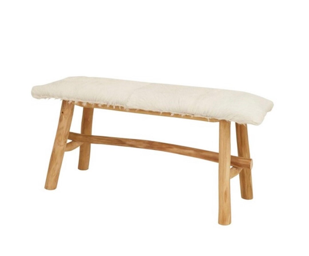 White Goat Hide Wood Bench off White Leather Hide Wood Stool - Etsy