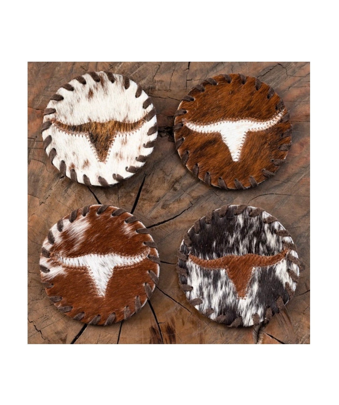 Texas Longhorn Cowhide Coasters Longhorn Cowhide Coaster Set Cowhide ...