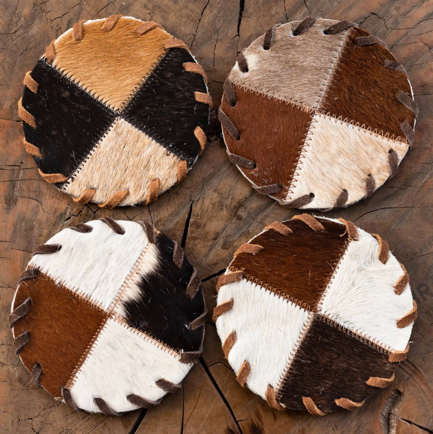 Patchwork Cowhide Coasters Cowhide Coaster Set Cowhide Leather | Etsy