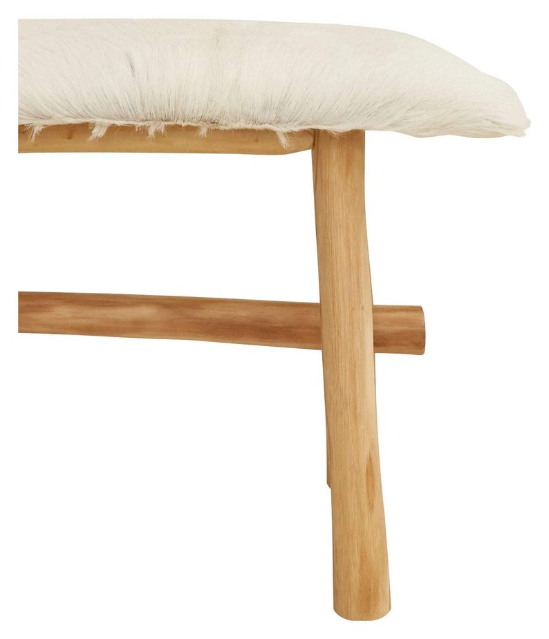 White Goat Hide Wood Bench off White Leather Hide Wood Stool - Etsy
