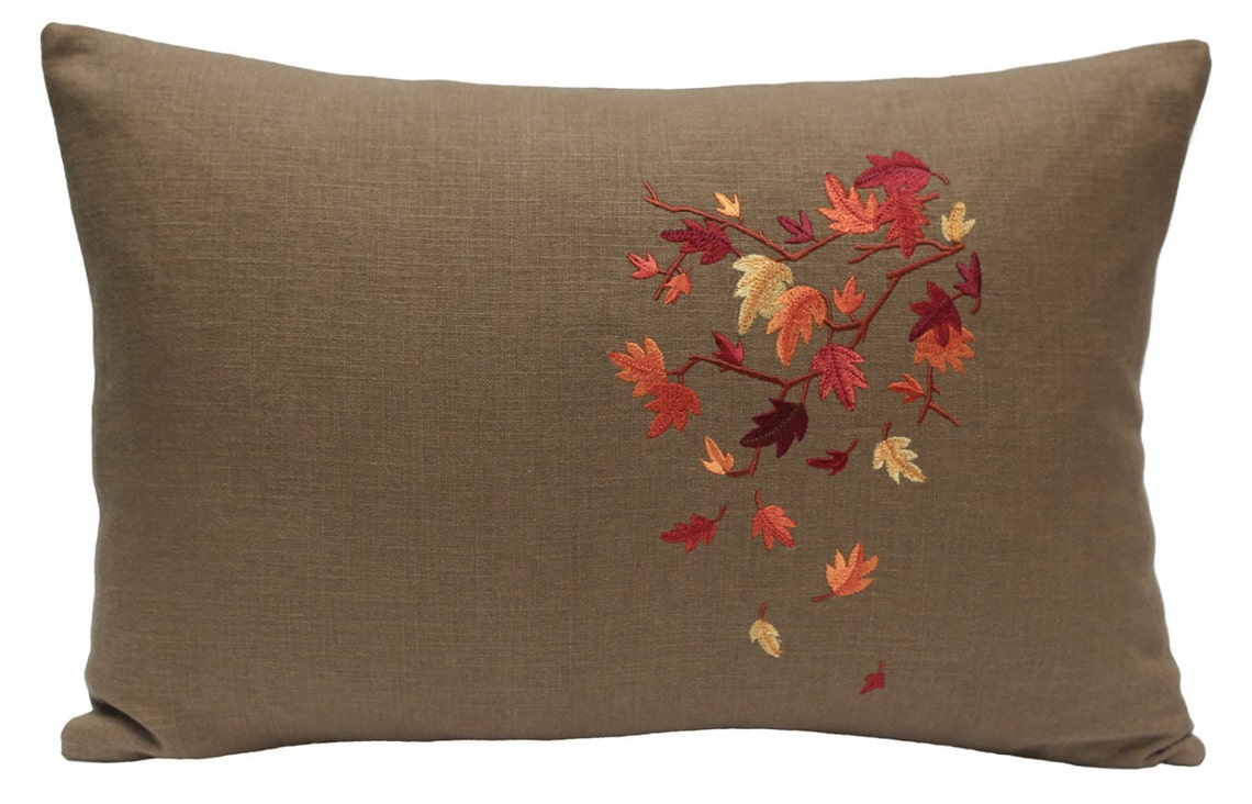 Fall Leaves Embroidery Fall Leaves Pillow Autumn Decor Autumn - Etsy