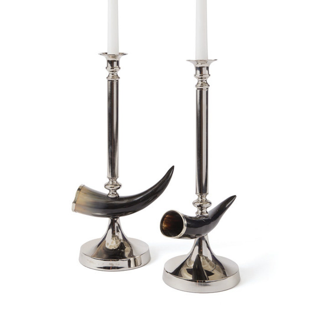 Horn Silver Candle Holder Natural Horn Candle Sticks Wedding Gift Horn ...