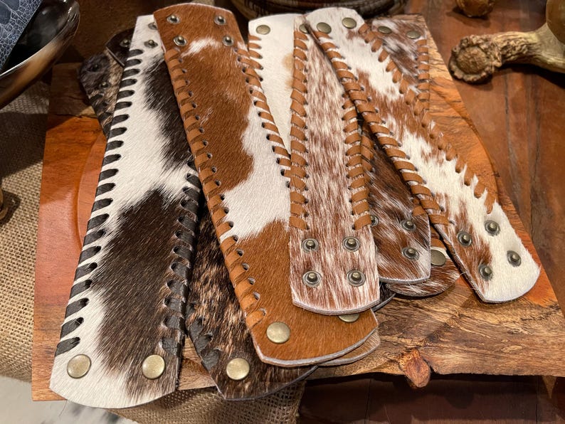Cowhide Leather Cuff Bracelet, Braided Edge, Snap Closure - Etsy