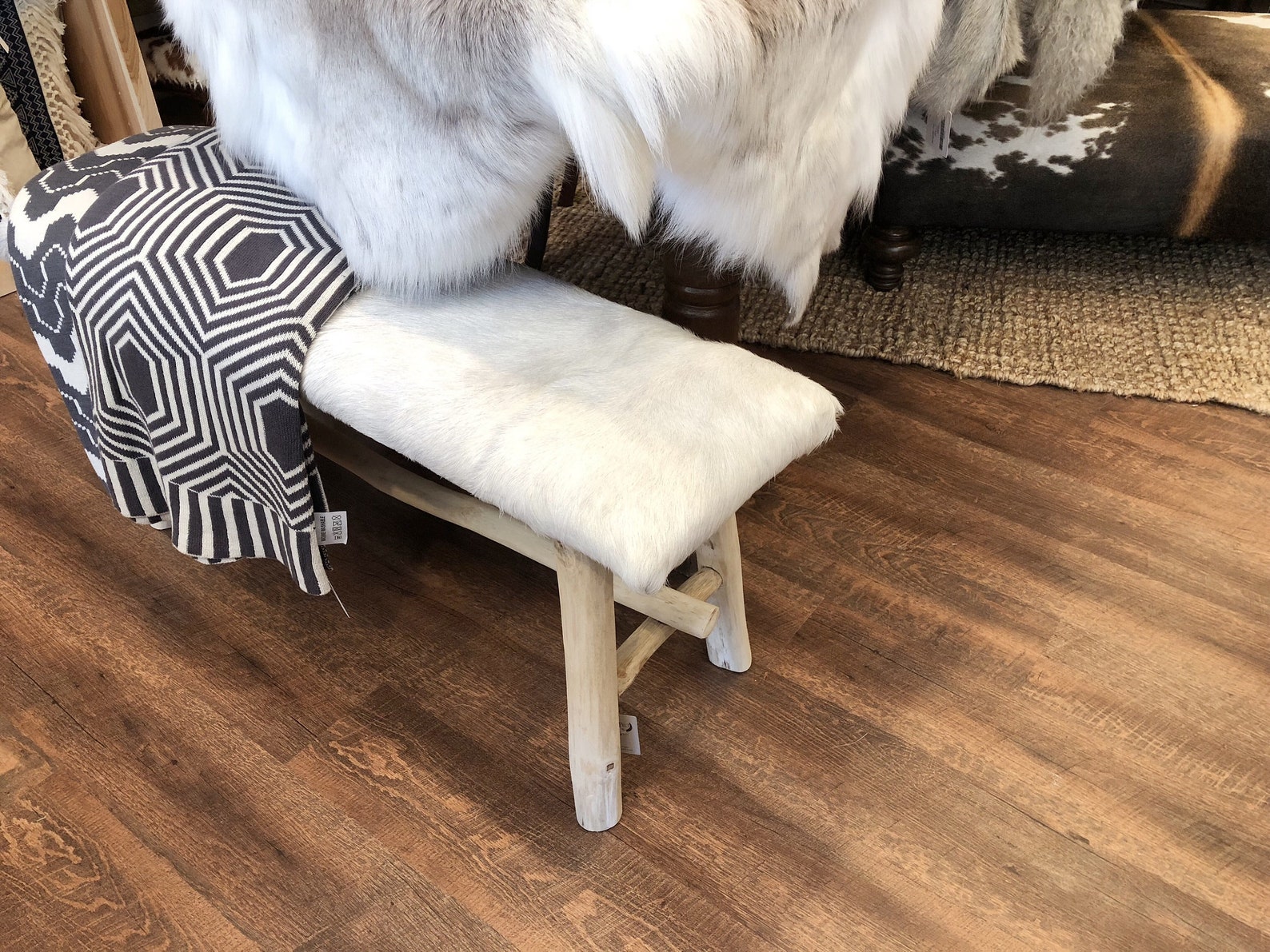 White Goat Hide Wood Bench off White Leather Hide Wood Stool - Etsy
