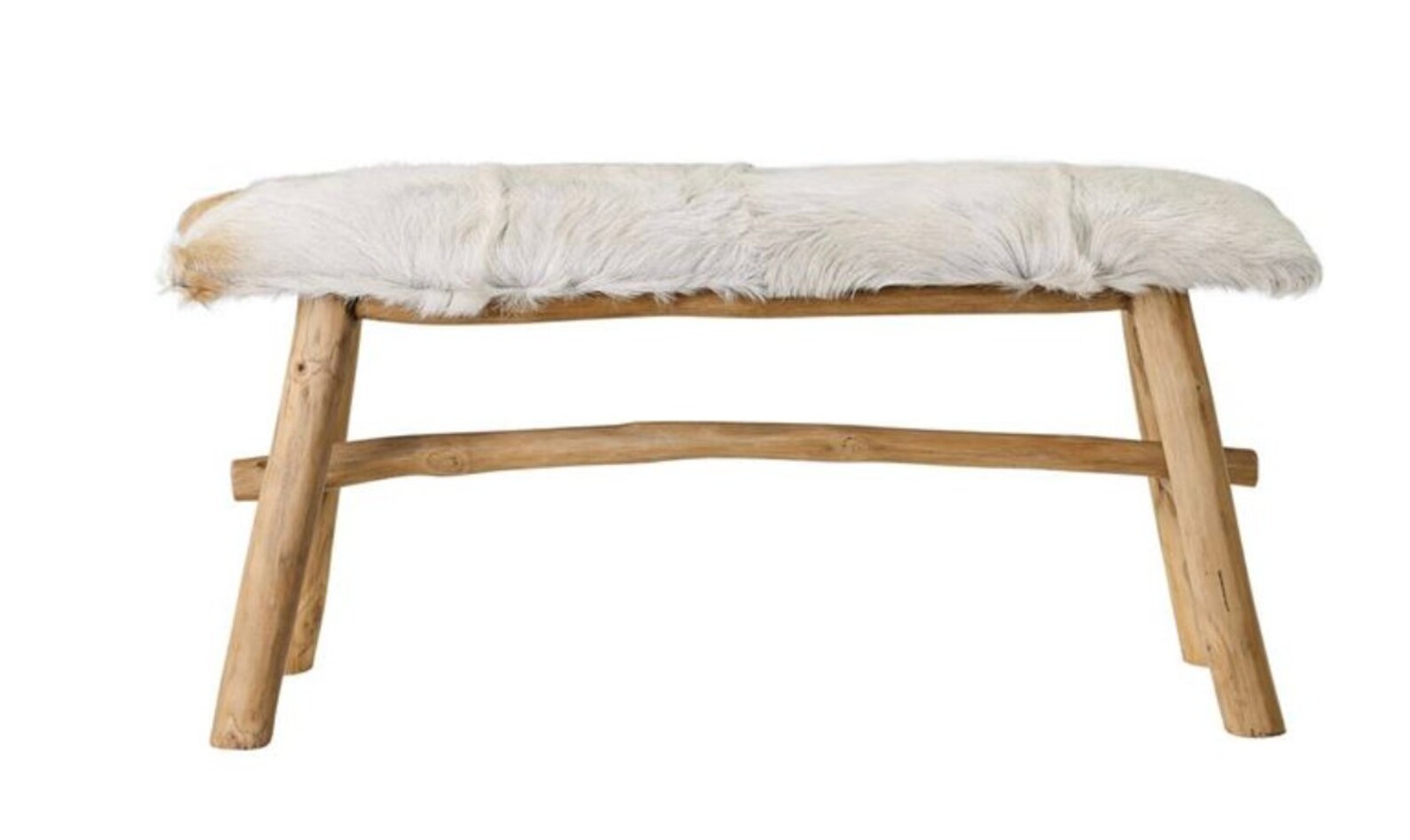 White Goat Hide Wood Bench Off White Leather Hide Wood Stool | Etsy