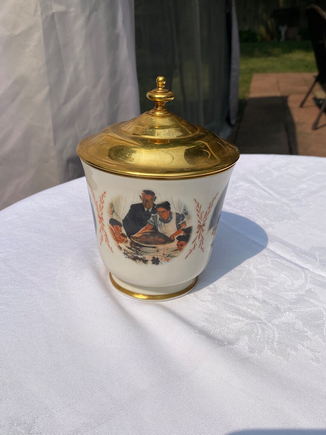 Gorham Fine China Norman Rockwell 4 Freedoms Cachepot, Gold Trim, Lid ...