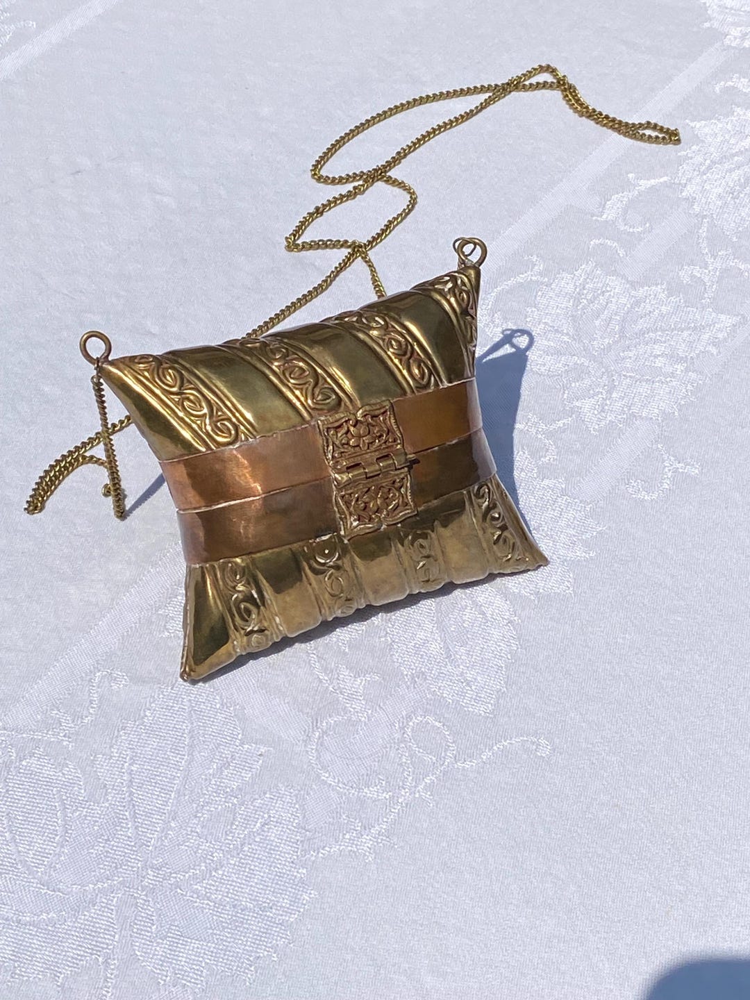 Vintage Brass and Copper Pillow Purse With Chain - Etsy