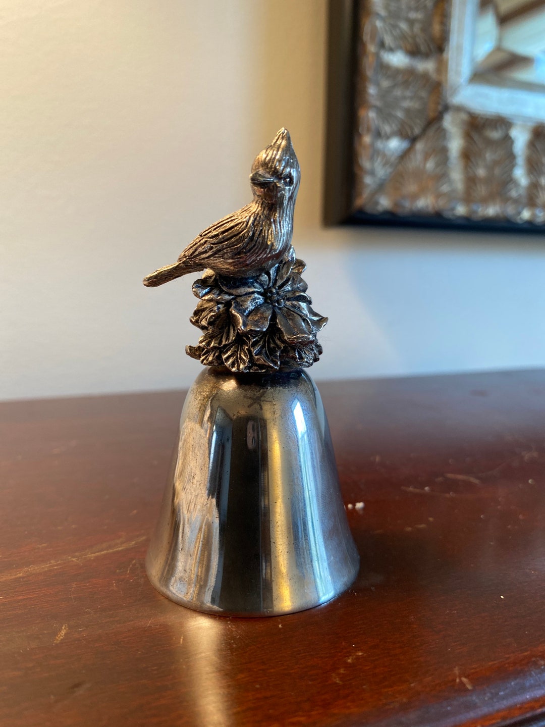 Silver Plate Bell, Bird and Flowers - Etsy
