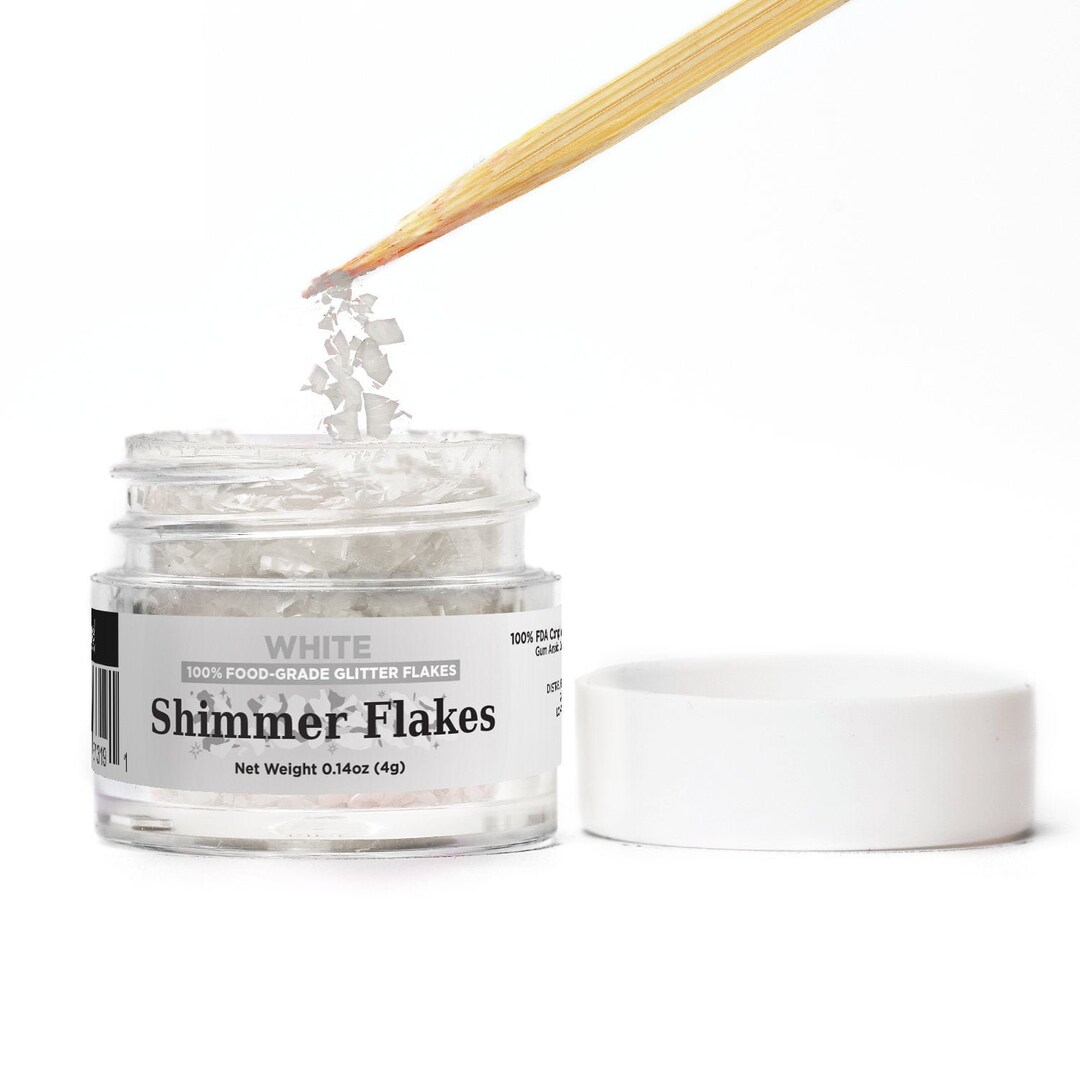 White Edible Shimmer Flakes (4g and 25g Sizes) Glitter Flakes for ...