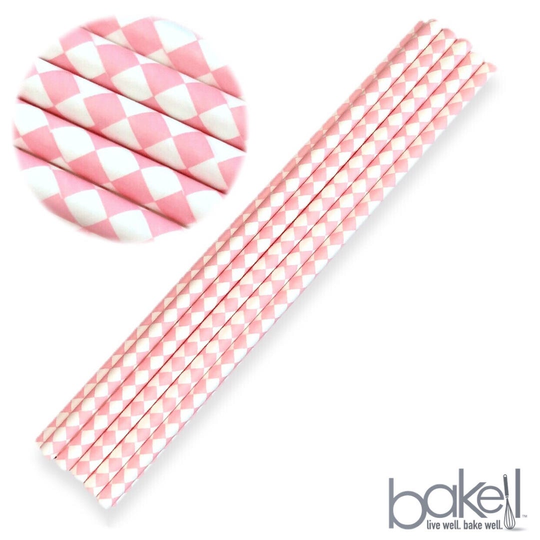 Light Pink Diamond Paper Straws (24 Pieces) for Cake Pops, Beverages ...