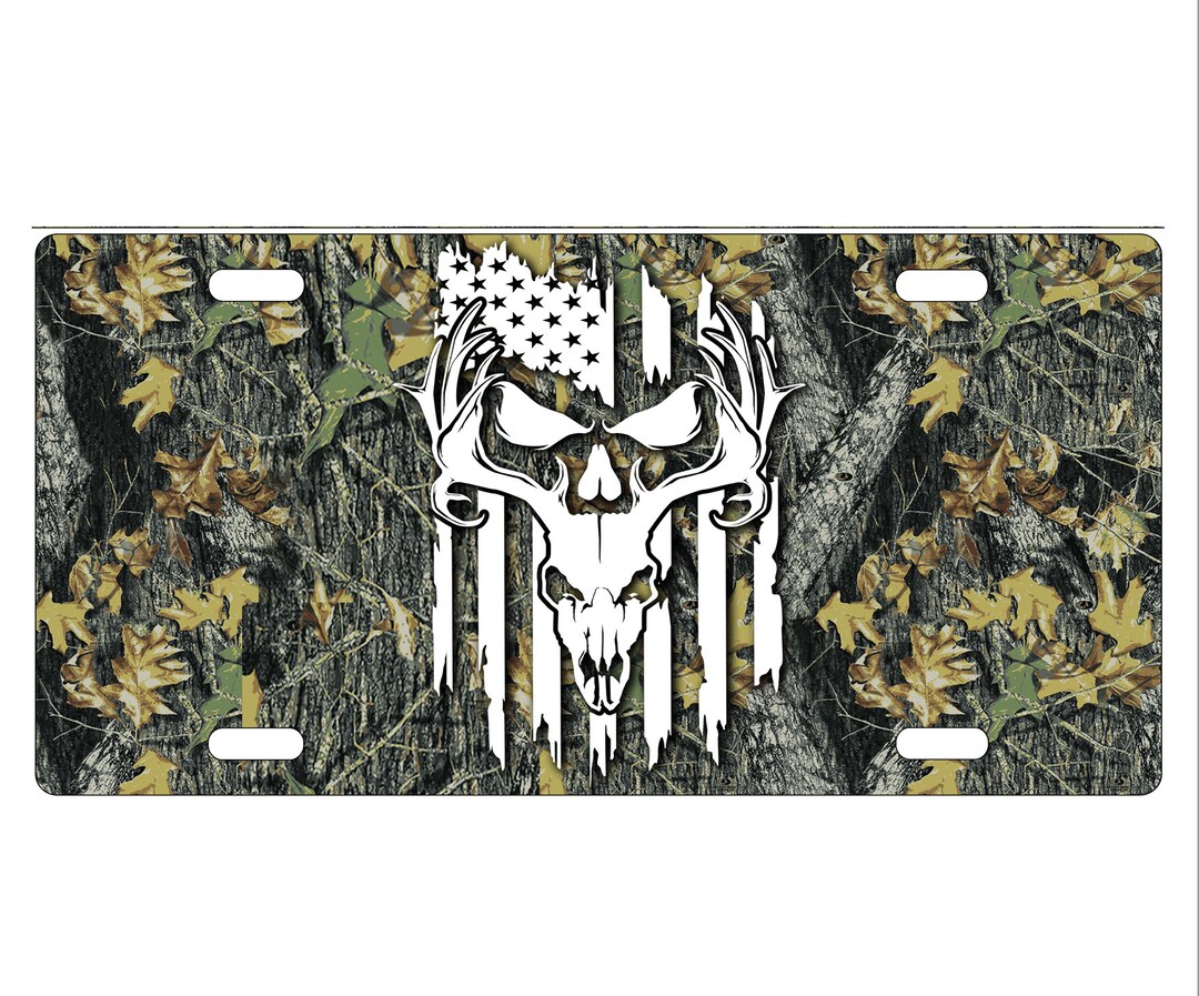 Personalized Standard Size License Plate- Deer Skull on Camouflage ...