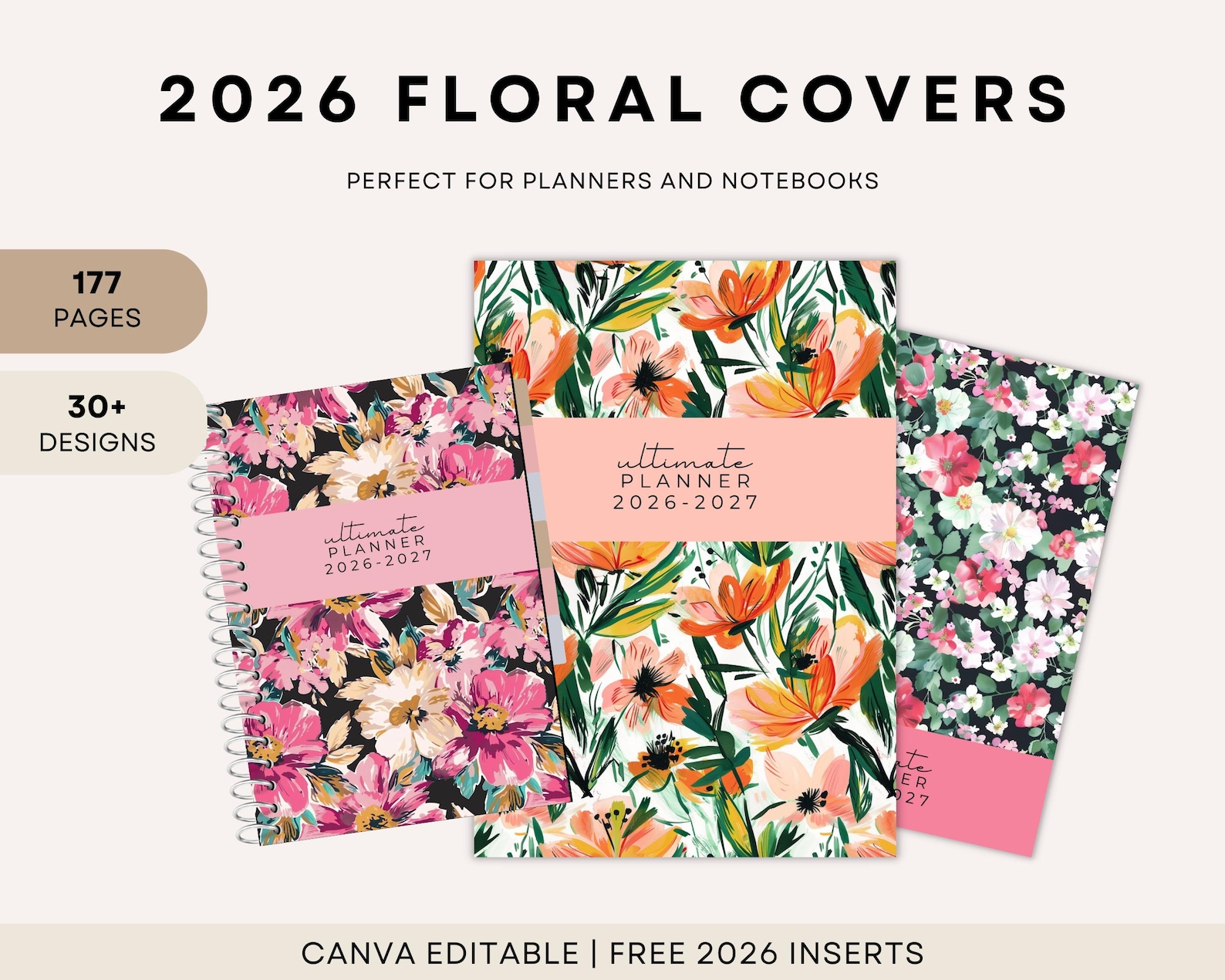2026 Floral Notebook and Planner Covers Editable in Canva - Etsy