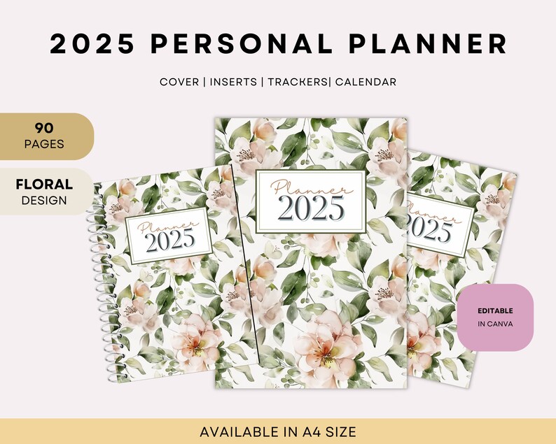 Organized 2025: Personalized Life Planner Floral Design 3 CANVA ...