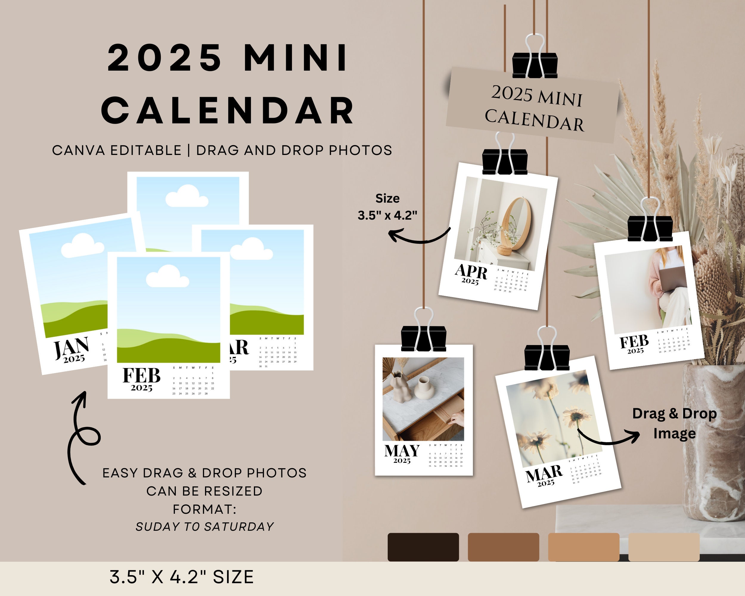 2025 Mini Calendar | Drag and Drop Canva Editable - Etsy