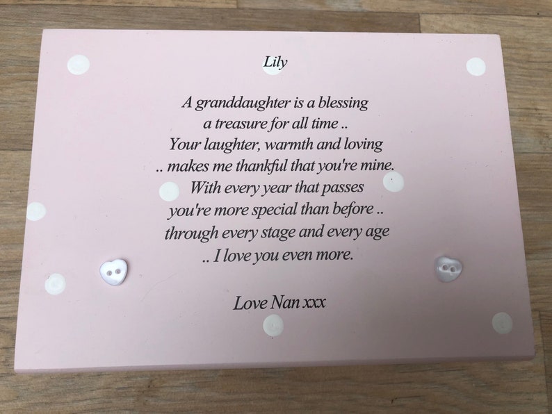 Personalised Jewellery Box GRANDDAUGHTER ~ GIRL Birthday or Christening ...