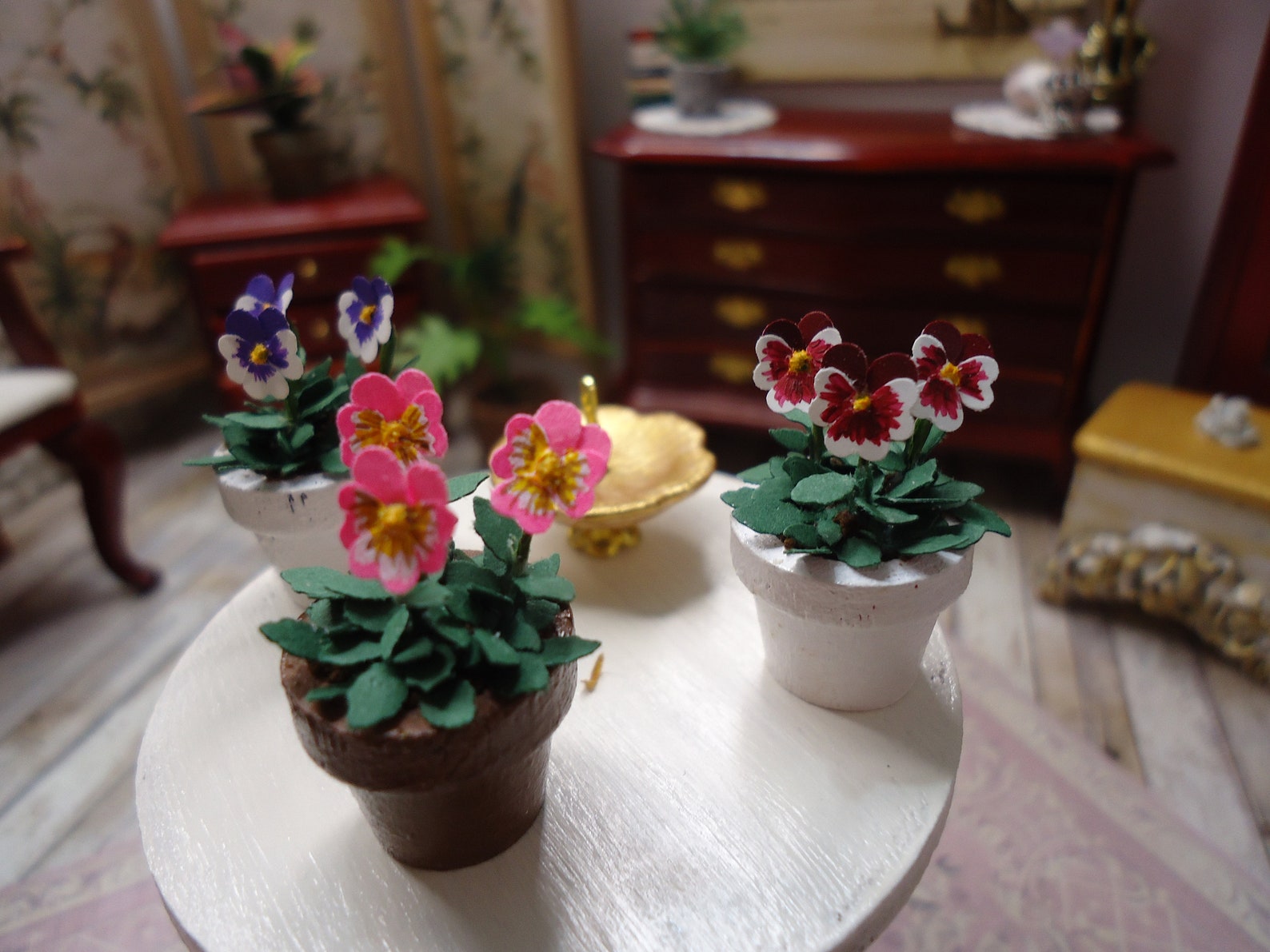 Miniature potted pansies 1:12 scale | Etsy