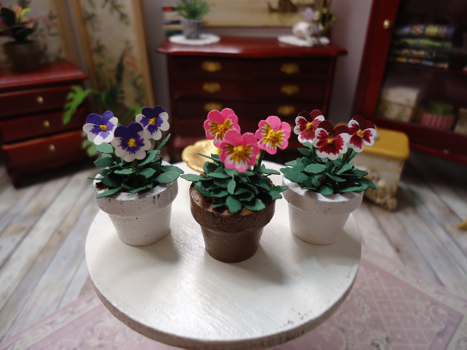 Miniature potted pansies 1:12 scale | Etsy