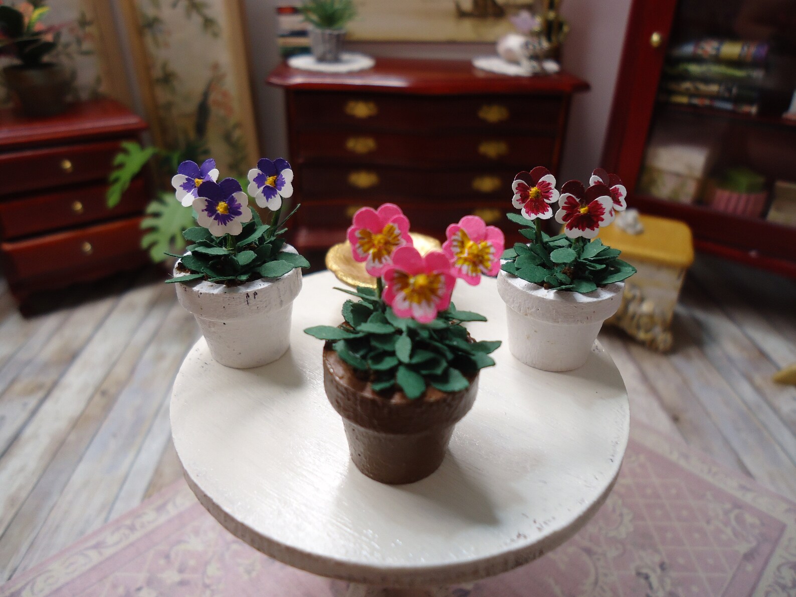 Miniature potted pansies 1:12 scale | Etsy