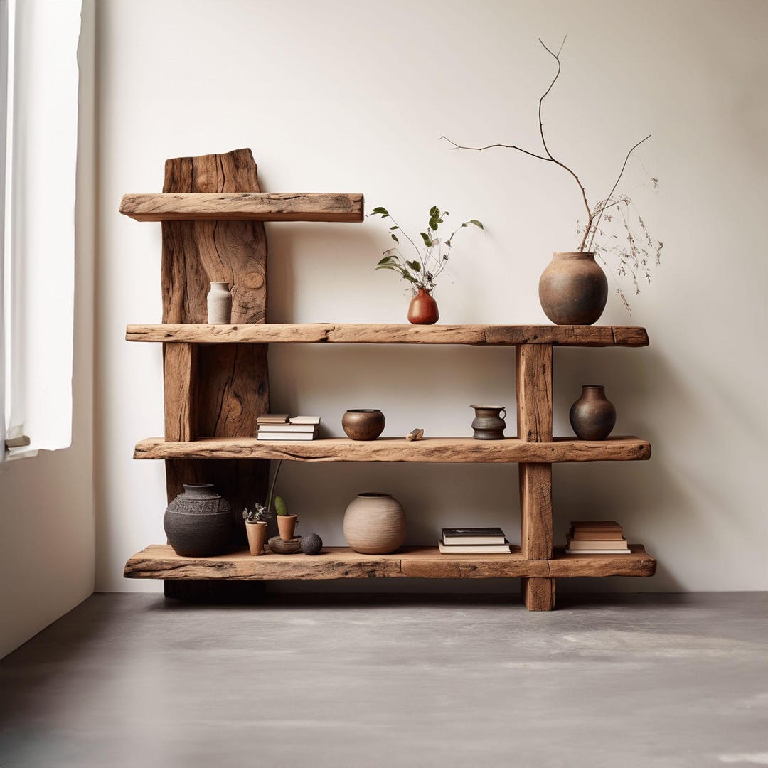 Mid Century Bookcase Solid Wood Bookshelf Free Standing Rustic Book ...