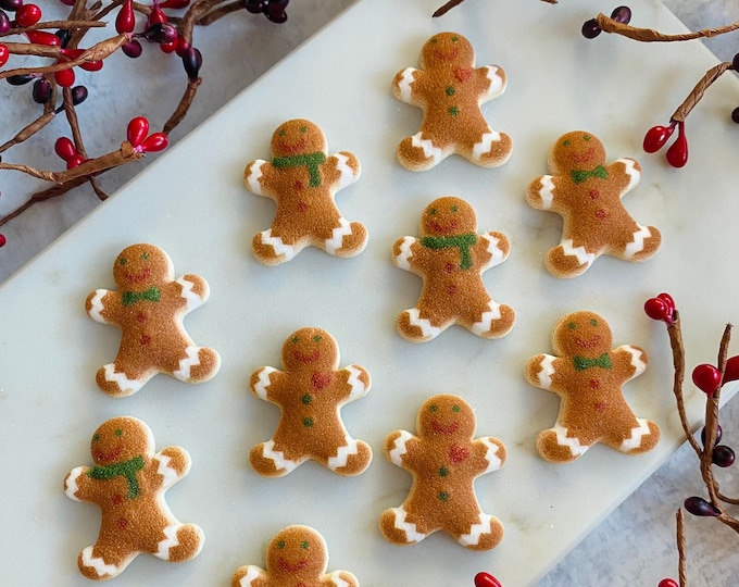 GINGERBREAD MAN Edible Sugar Decorations - 12 Pieces for Cakes ...