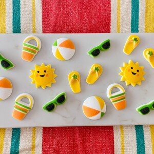 SUMMER FUN ASSORTMENT Edible Sugar Decorations (20 Pieces) Cupcake or ...