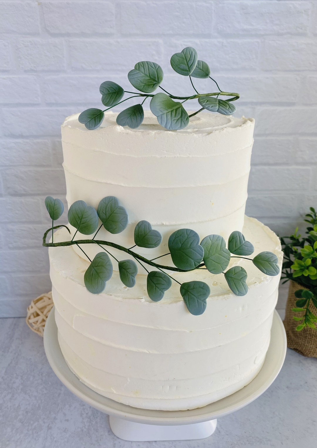 EUCALYPTUS LEAVES Gum Paste Decorations- 2 Pieces Cake Toppers for ...