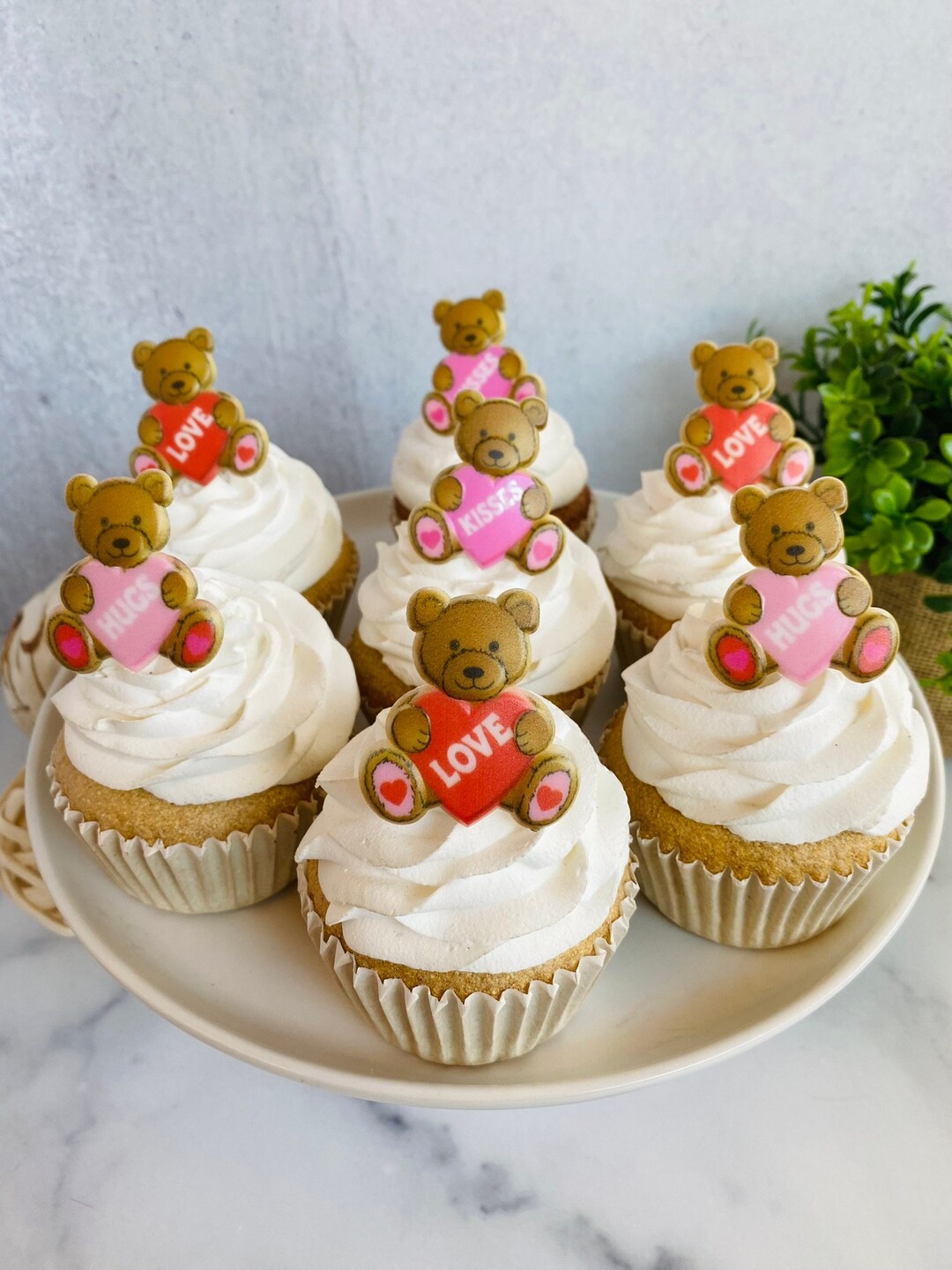 VALENTINE TEDDY BEARS Cupcake or Cake Topper Rings - 12 or 24 Pieces ...
