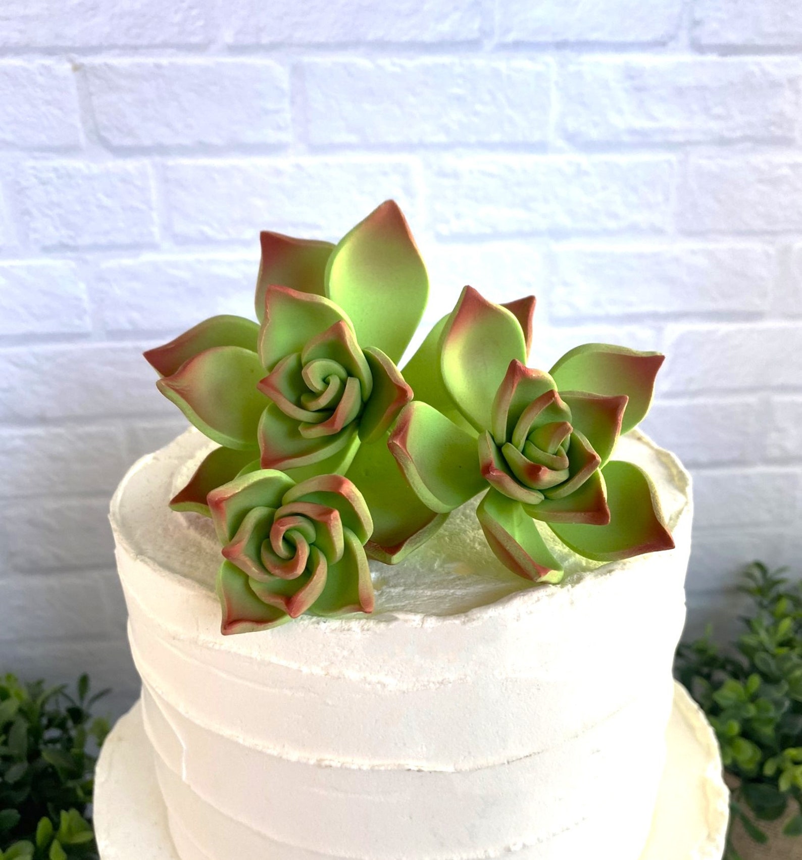 GREEN SUCCULENTS Gum Paste Flower Decorations- 3 Pieces Cake Toppers ...