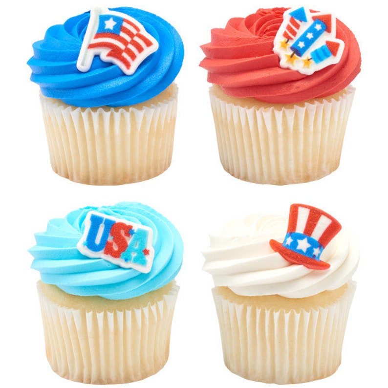 USA PATRIOTIC Edible Sugar Decorations - 12 Pieces Cupcake or Cake ...