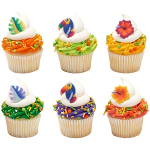TROPICAL TOUCAN SUMMER Edible Sugar Decorations (12 Pieces) Cupcake or ...